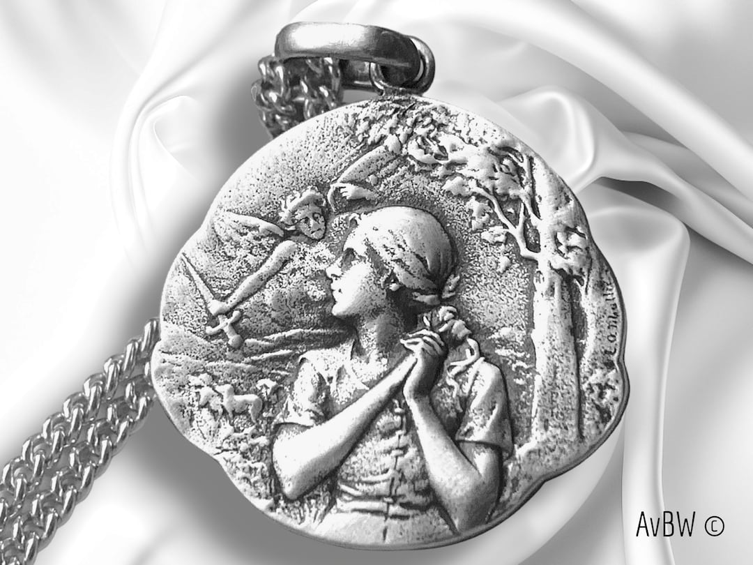 Joan of Arc Pendant, Sterling Silver Medal - French Art Nouveau Style ...