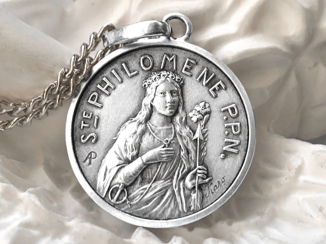 Saint Philomena Medal- Antique French Style Pendant - Spiritual Symbol ...