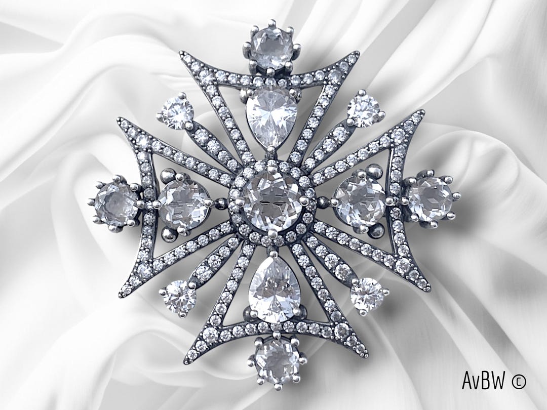 Extra Large Christian Cross Brooch – Solid Sterling Silver – Natural ...