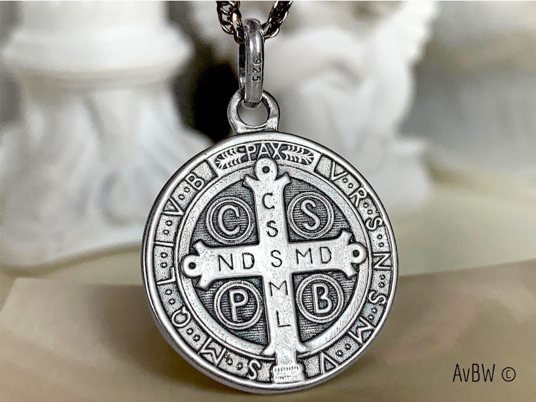 Medal of Saint Benedict Standing, Antique Version in Dark Color, 30x25 ...