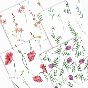Wildflowers Digital Papers | Seamless Patterns Botanical | Watercolor ...
