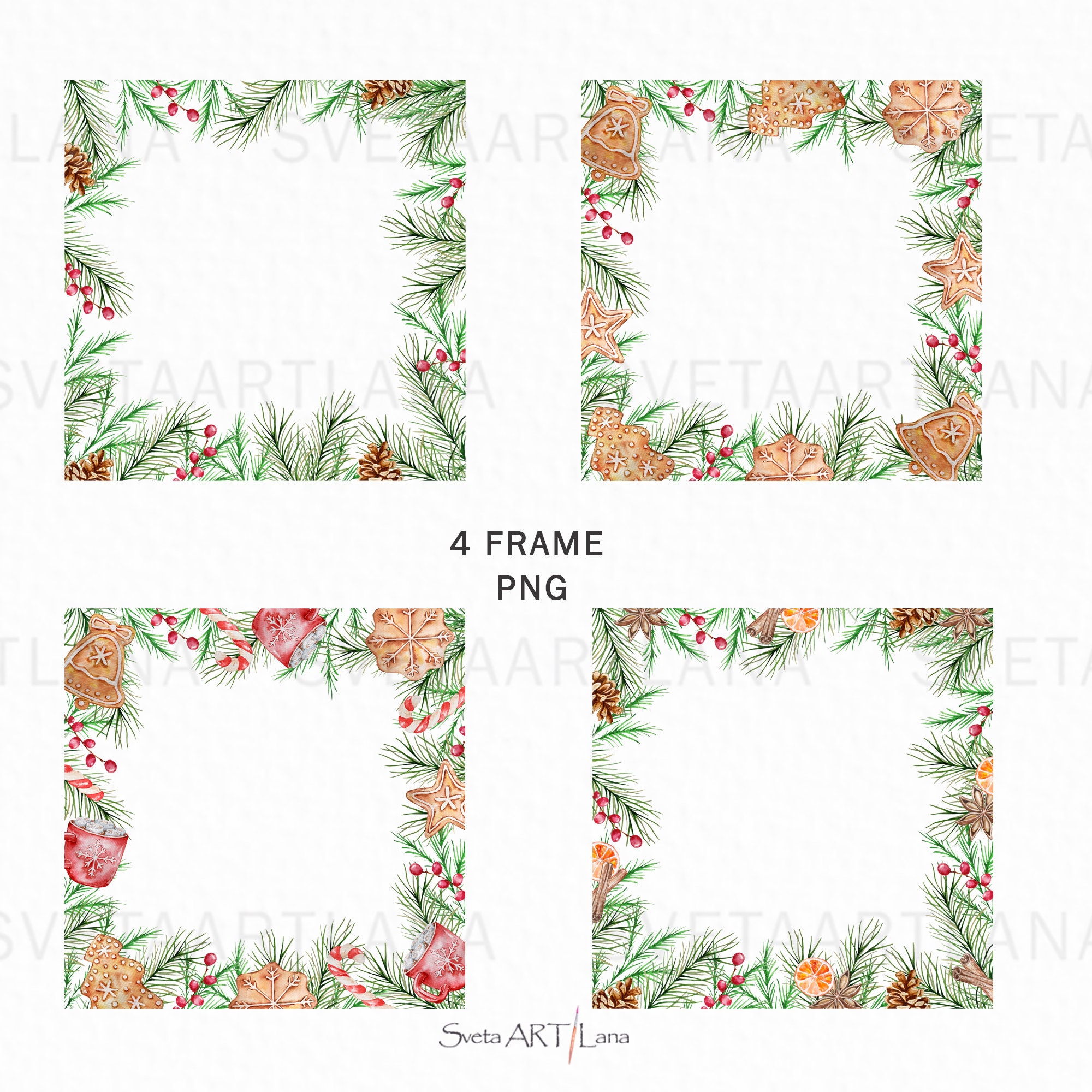 Christmas Gingerbread Frames Clipart | Watercolor Winter Frames ...