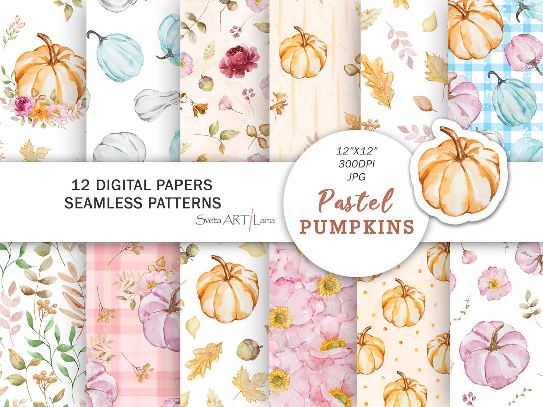 Pumpkins and Flowers Digital Paper | Watercolor Pastel Pumpkin Seamless ...