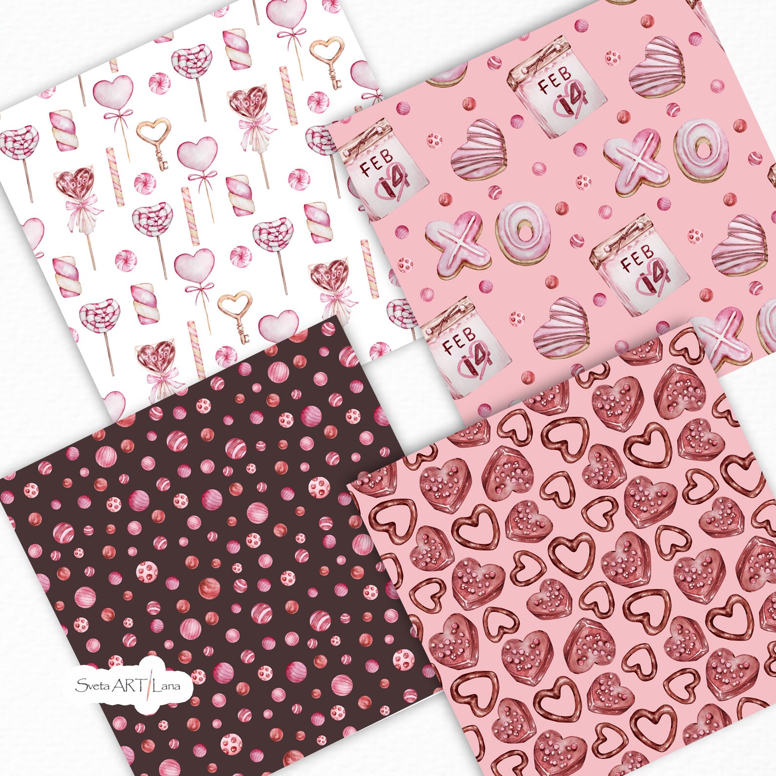Watercolor Valentines Digital Papers | Valentines Day Seamless Pattern ...