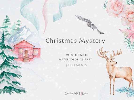 Watercolor Winter Woodland Clipart Christmas Clipart | Etsy