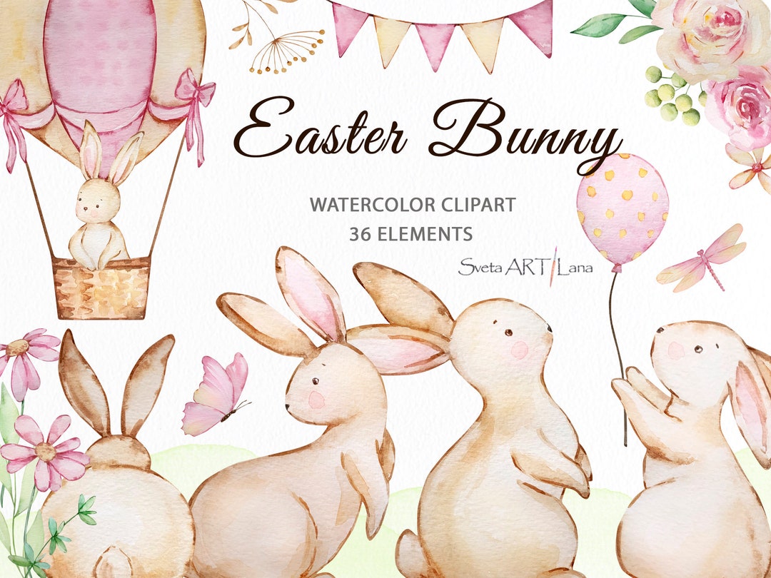 Watercolor Easter Bunny Clipart | Watercolor Easter Rabbit Clipart ...