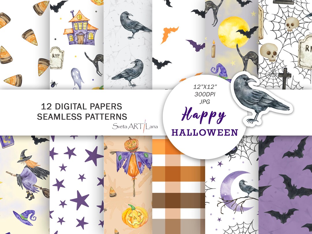 Happy Halloween Digital Papers | Watercolor Spooky Halloween Seamless ...