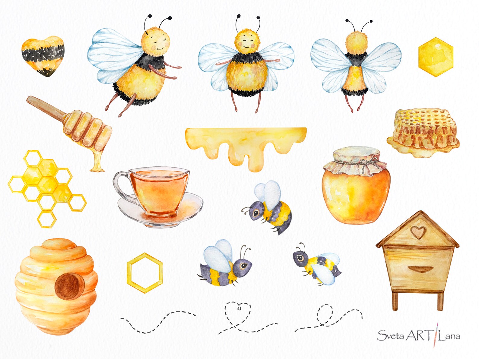 Watercolor Honey and Bee Clipart Daisy Floral Png Honey - Etsy