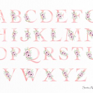 Watercolor Pink Alphabet Clipart | Flowers Lettters | Boho Letters ...