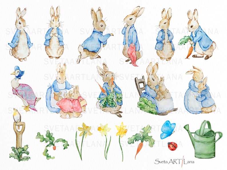 Peter Rabbit and Friends Clip Art Watercolor Rabbit PNG - Etsy