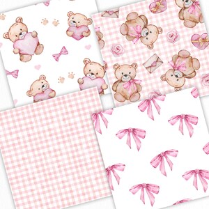 Teddy Bear Digital Papers | Watercolor Valentines Teddy Bear Seamless ...