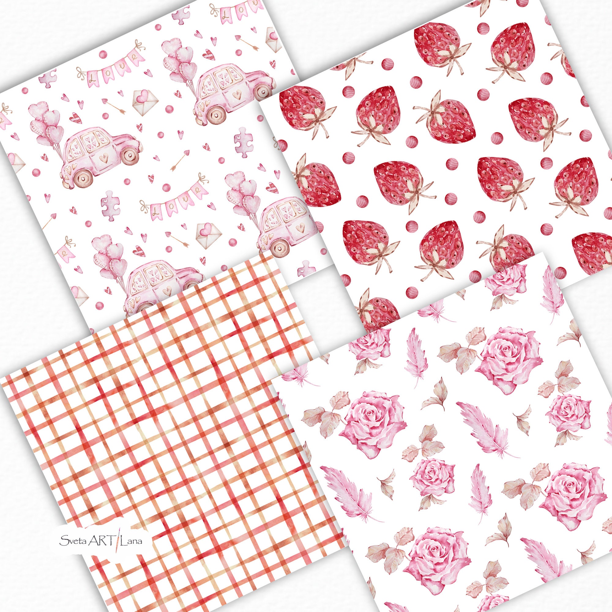 Watercolor Valentines Digital Papers Valentines Seamless - Etsy