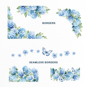 Watercolor Blue Hydrangea Frames Clipart | Blue Flowers Borders Png ...