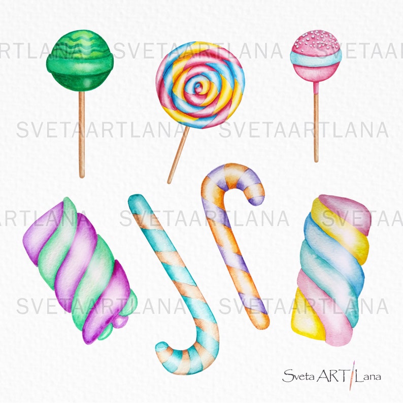 Candy Watercolor Clipart Rainbow Sweets Clip Art Chocolates | Etsy