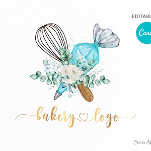 Bakery Logo Design | Watercolor Baking Logo | Piping Bag Logo | Pastry ...