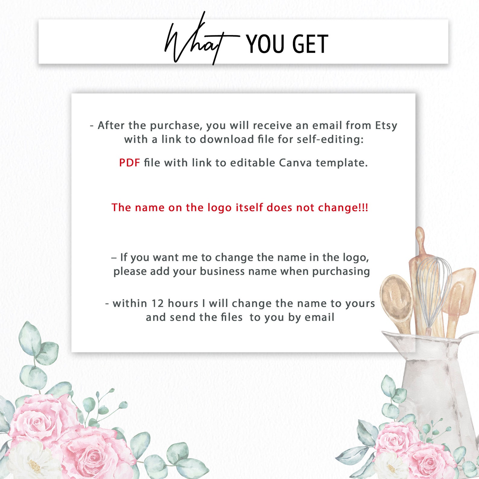 Bakery Catering Floral Roller Whisk Logo Watercolor Bake Logo Premade ...