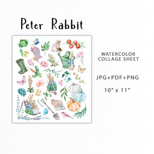 Peter Rabbit Garden Collage Sheet | Watercolor Animal | Beatrix Potter ...
