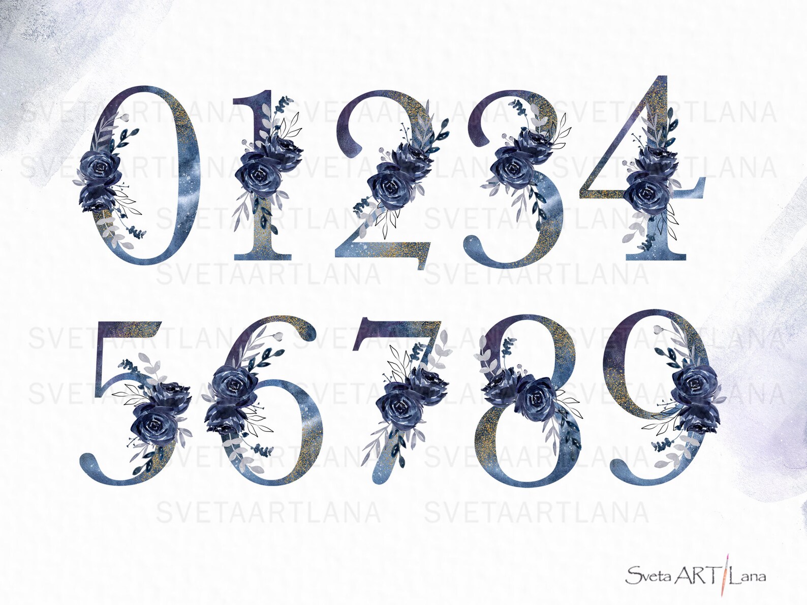 Floral Alphabet Watercolor Clipart | Dark Blue Letters Png | Navy Blue ...