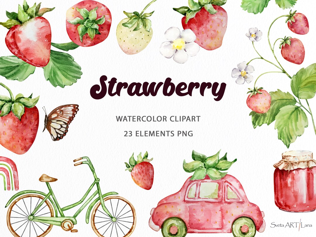 Watercolor Strawberry Clipart | Fruit Greenery Summer Spring Clipart ...