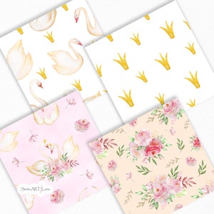 Watercolor Swans Digital Papers | Nursery Swan Seamless Patterns ...