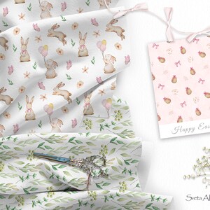 Watercolor Easter Digital Paper Spring Floral Seamless Pattern Cute ...