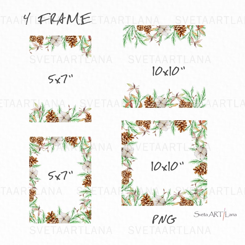 Christmas Greenery Watercolor Clipart Winter Floral Frame - Etsy