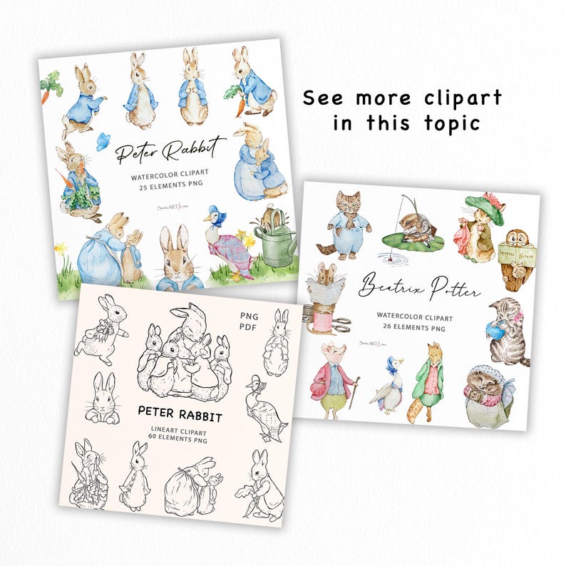 Peter Rabbit Pink Clipart | Watercolor Rabbit PNG | Beatrix Potter Art ...