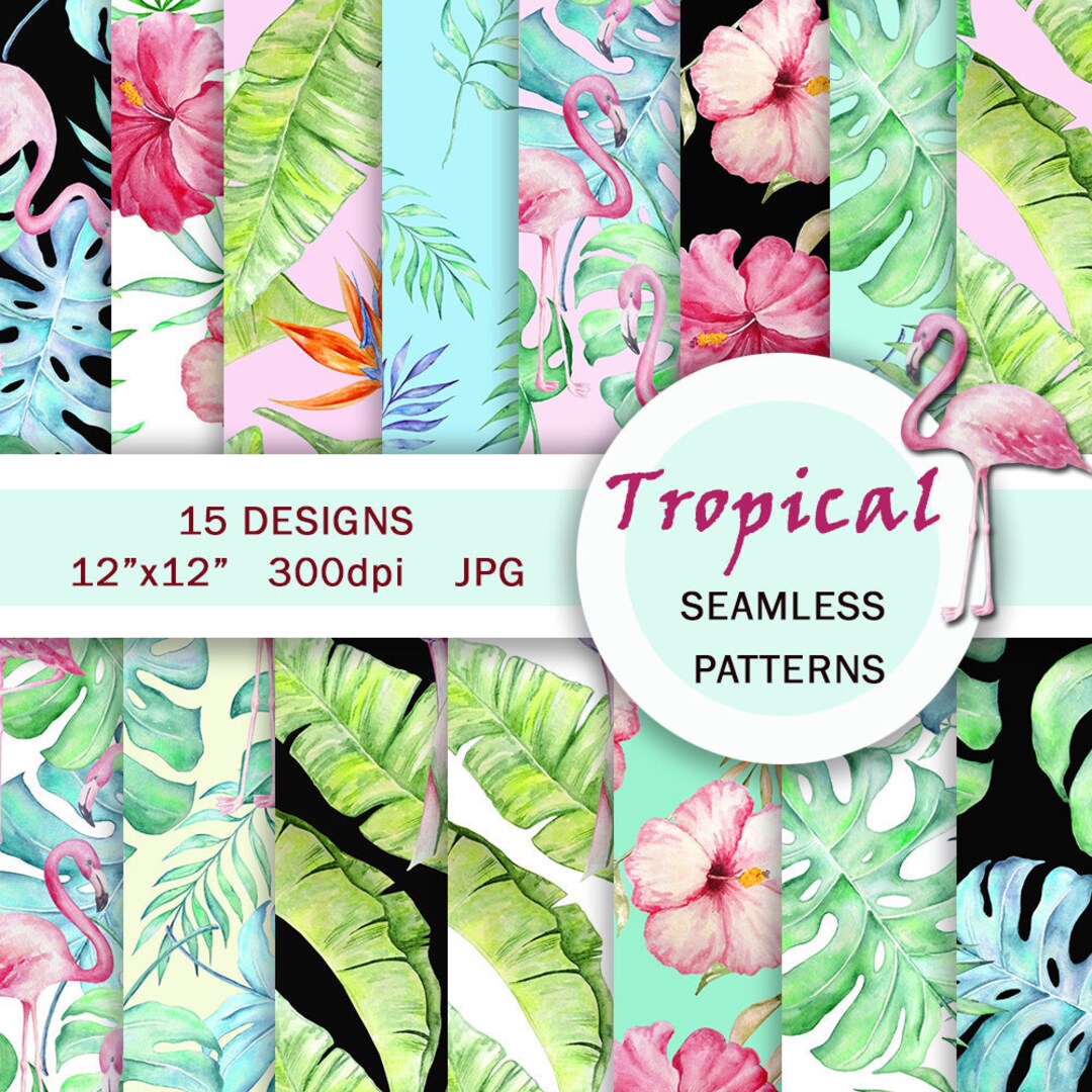 Tropical Digital Papers | Watercolor Tropical Background | Pink ...
