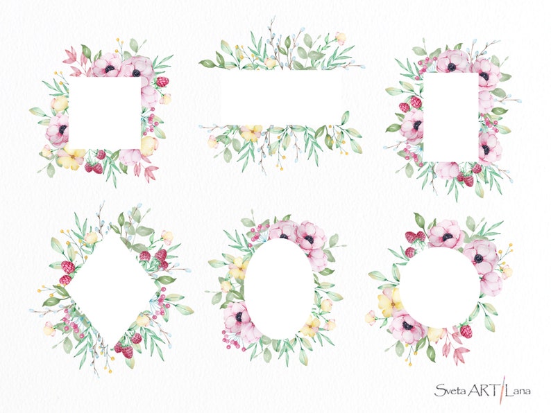 Watercolor Floral Frames Clipart | Spring Flower Borders Png | Pink ...