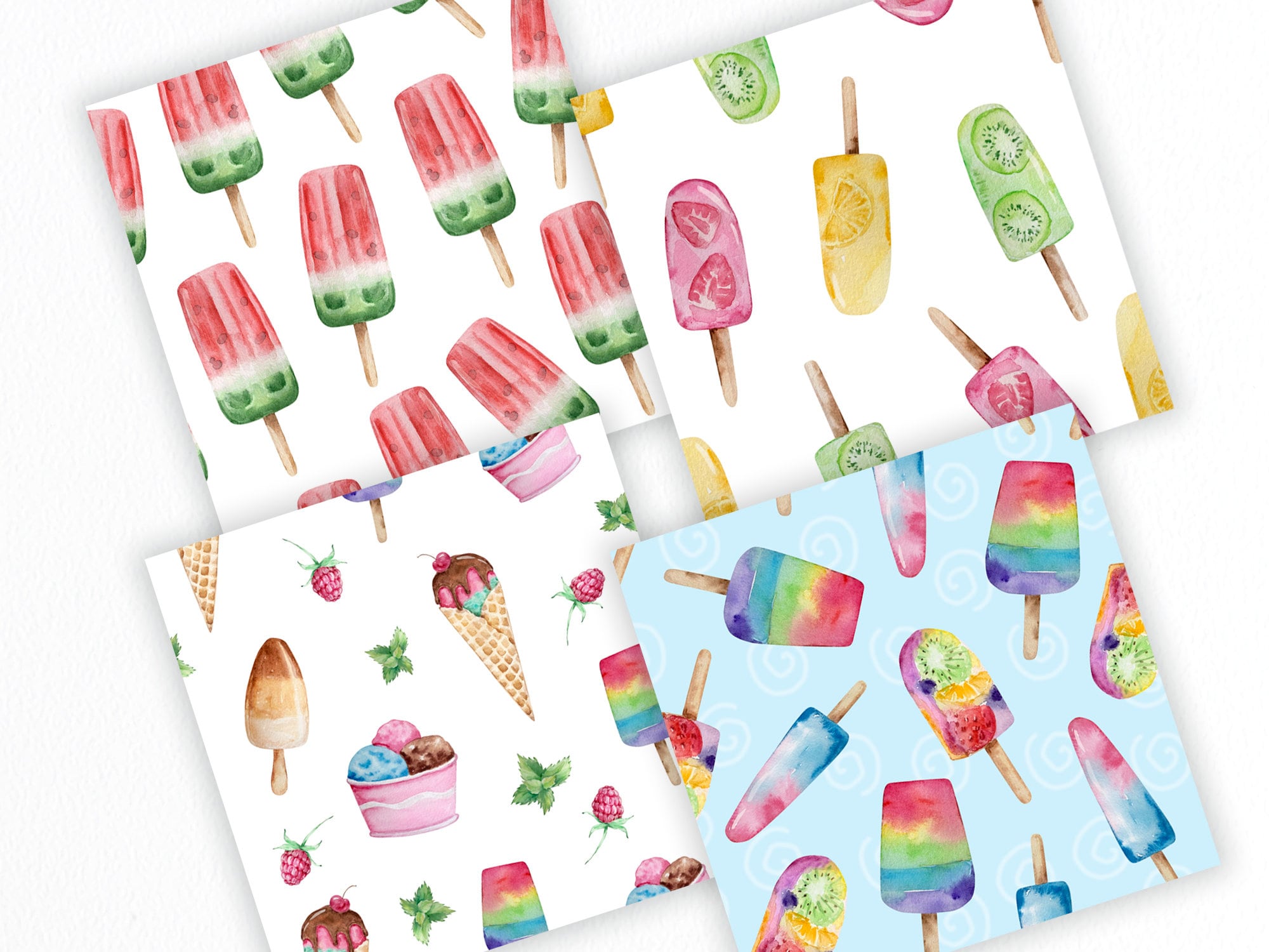 Ice Cream Watercolor Digital Paper Summer Digital Paper | Etsy