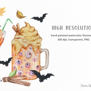 Watercolor Horror Fall Coffee Clipart Png Halloween Coffee Png Fall ...