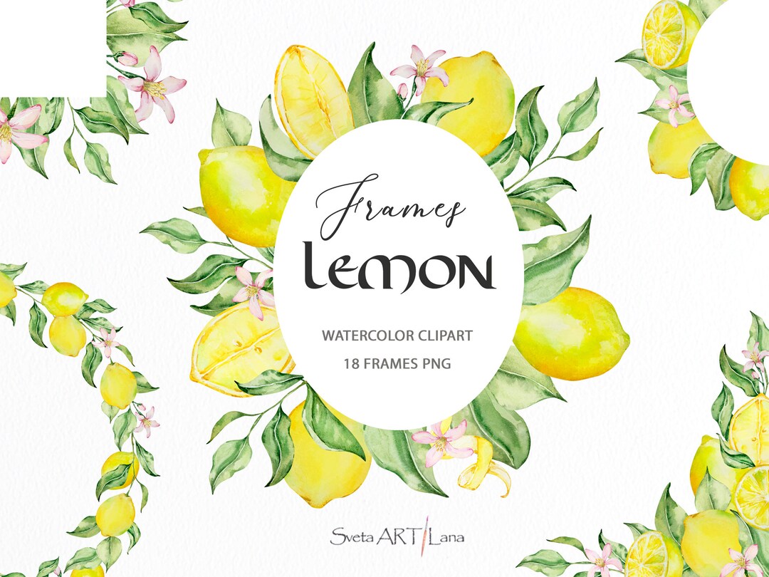 Watercolor Lemons Frames Clipart | Tropical Citrus Png | Botanical ...