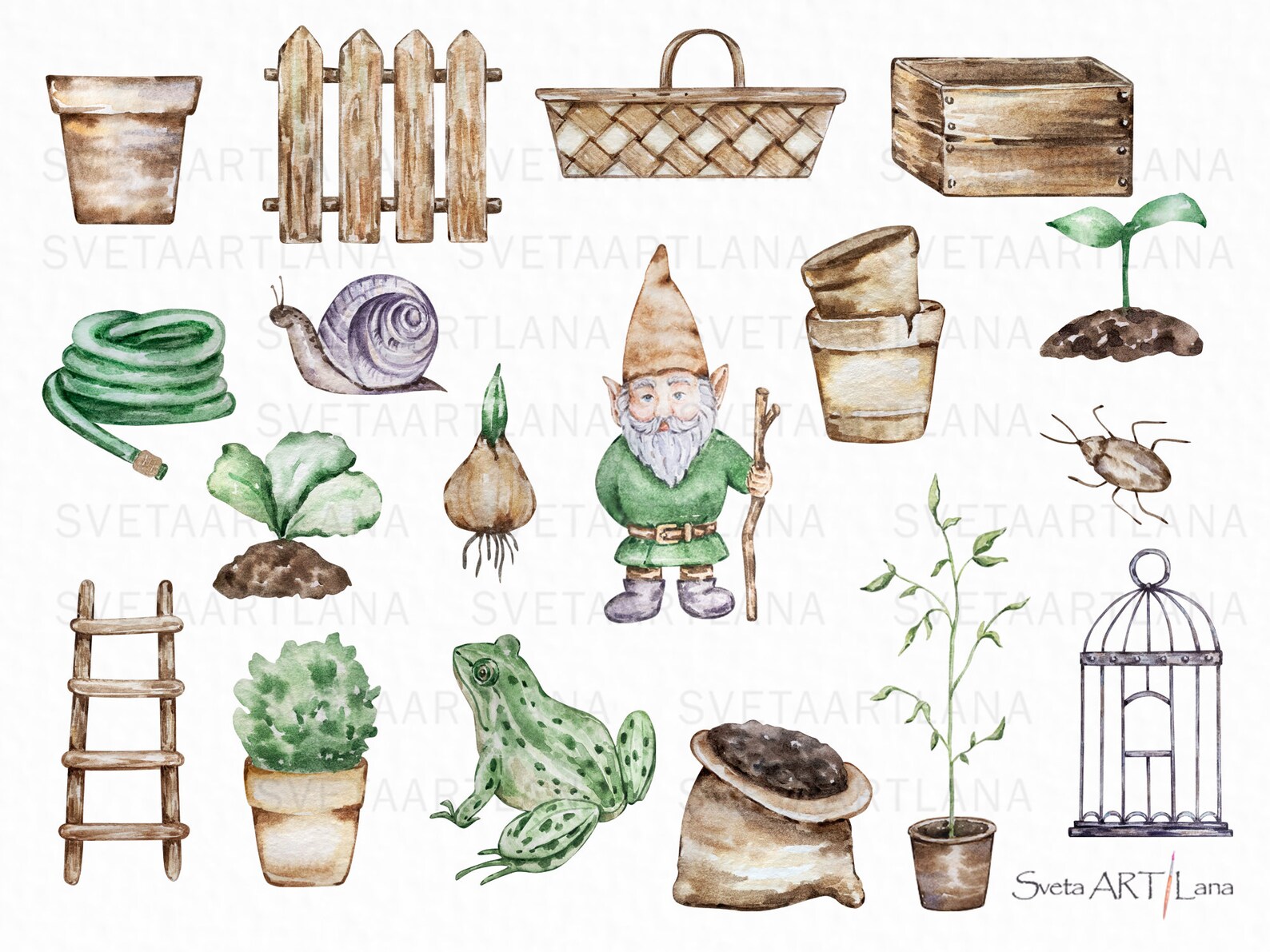Watercolor Gardening Clipart Farmhouse Garden Clipart - Etsy