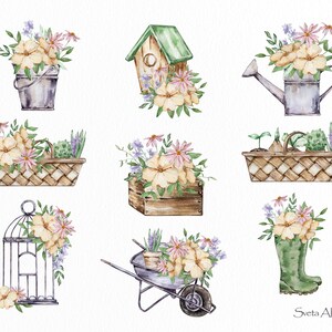 Watercolor Spring Garden Flowers Clipart Bouquet Flowers - Etsy