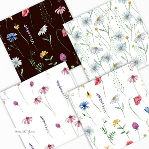 Wildflowers Digital Papers | Seamless Patterns Botanical | Watercolor ...