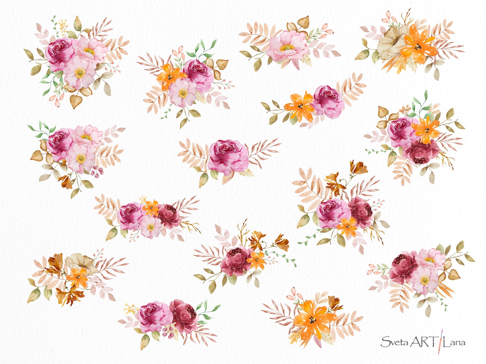 Autumn Watercolor Floral Clipart Autumn Flowers Bouquets - Etsy