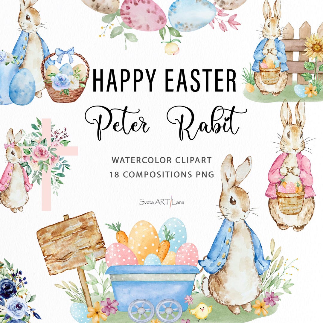 Peter Rabbit Happy Easter Clipart | Watercolor Rabbit PNG | Easter ...