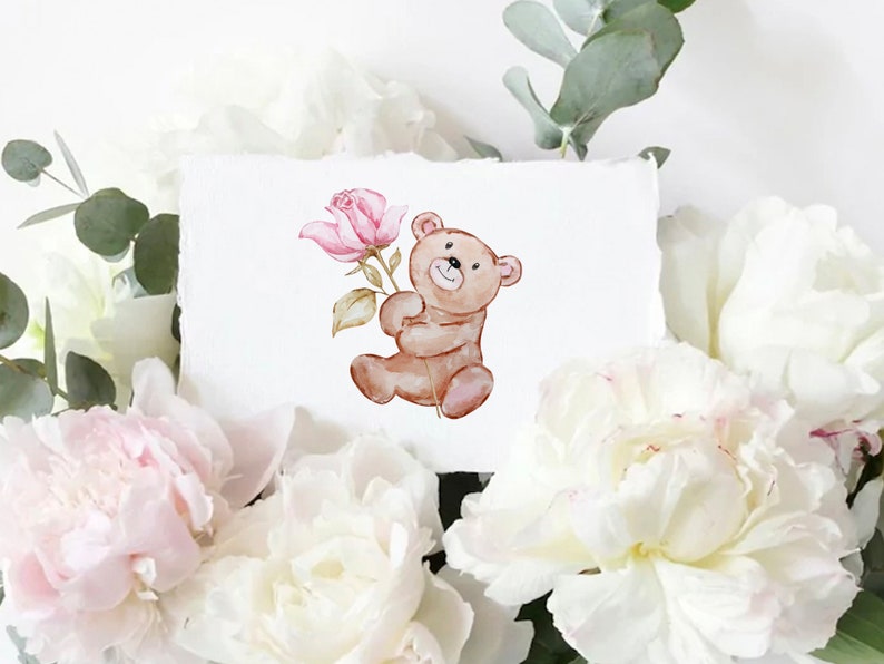 Watercolor Teddy Bear Valentines Day Clipart Little Bear Png - Etsy