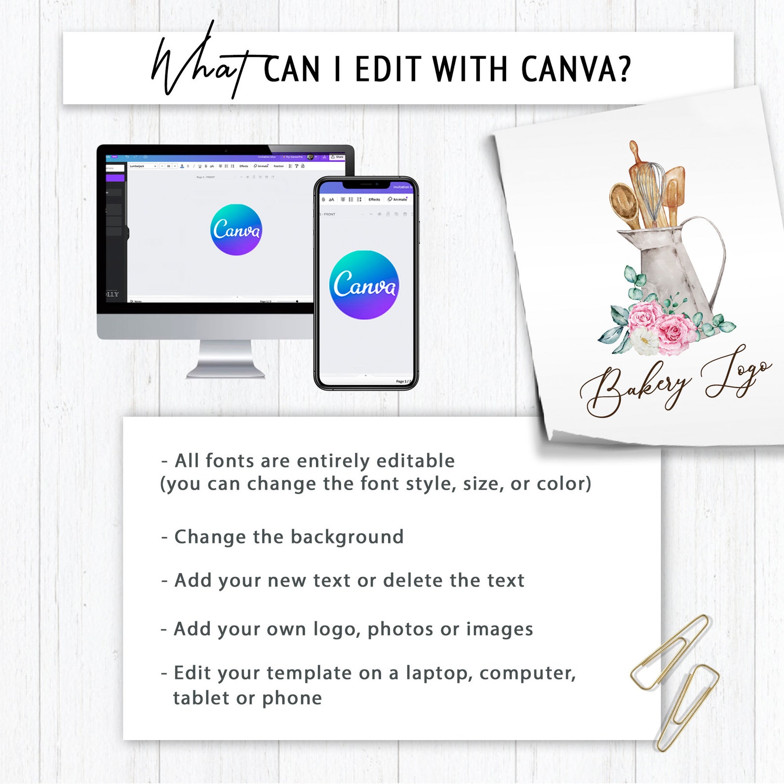 Bakery Catering Floral Roller Whisk Logo Watercolor Bake Logo Premade ...