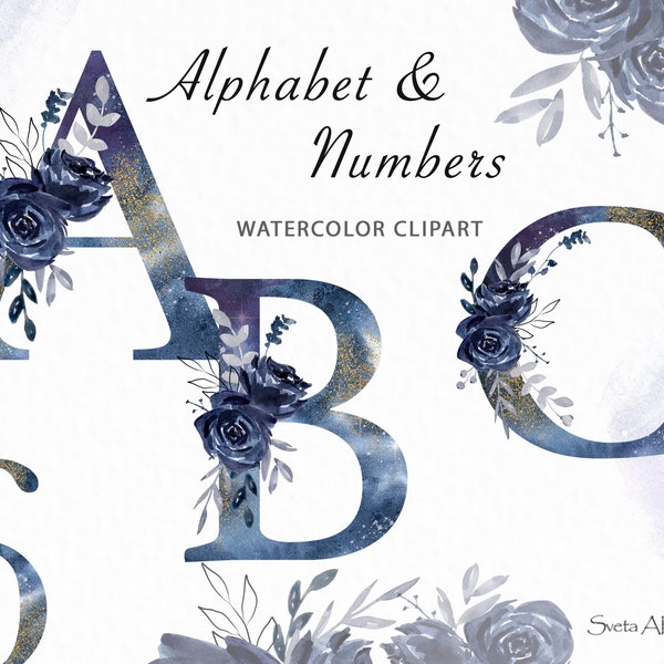 Dark Blue Floral Clipart - Etsy