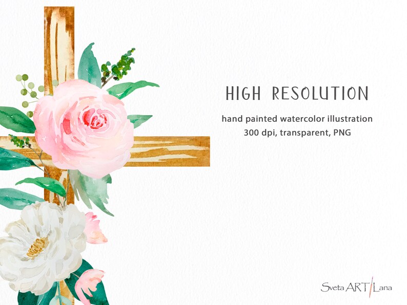 Watercolor Floral Cross Clipart Religious Easter Clipart Png - Etsy