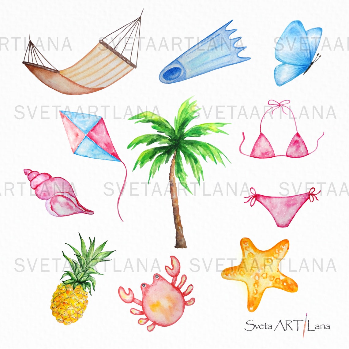 Watercolor Summer Clipart | Beach Clipart | Tropical Design Png ...