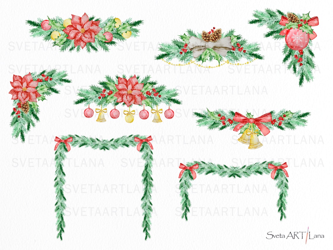Christmas Decor PNG Clipart Watercolor Christmas Floral - Etsy