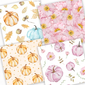Pumpkins and Flowers Digital Paper | Watercolor Pastel Pumpkin Seamless ...