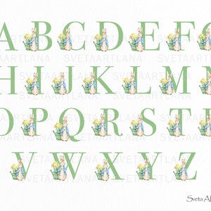 Peter Rabbit Green Alphabet Clipart | Watercolor Cute Bunny PNG | Peter ...