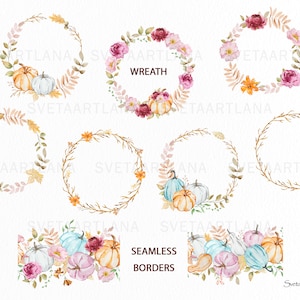 Watercolor Autumn Frames | Pumpkin Clipart | Fall Floral Frames | Rusty ...