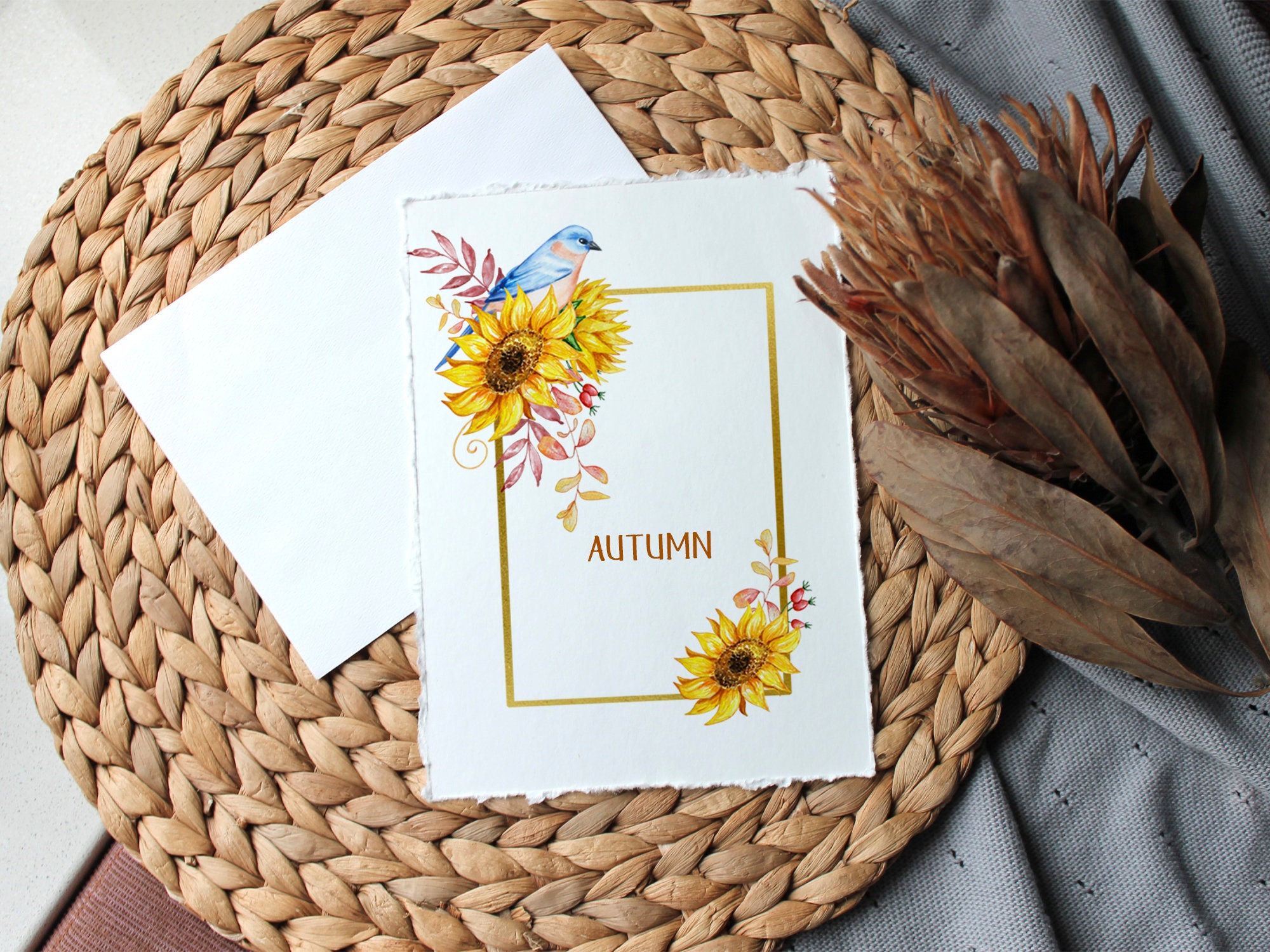 Sunflower Gold Frame Autumn Clipart Fall Pumpkin Watercolor - Etsy