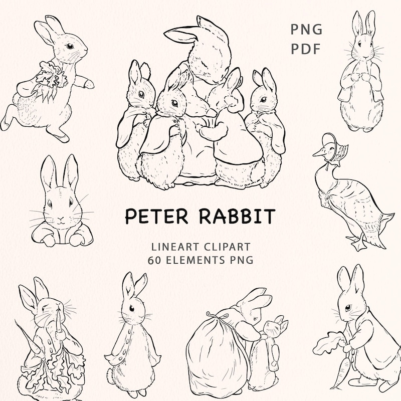Rabbit Line Art Clip Art - Etsy