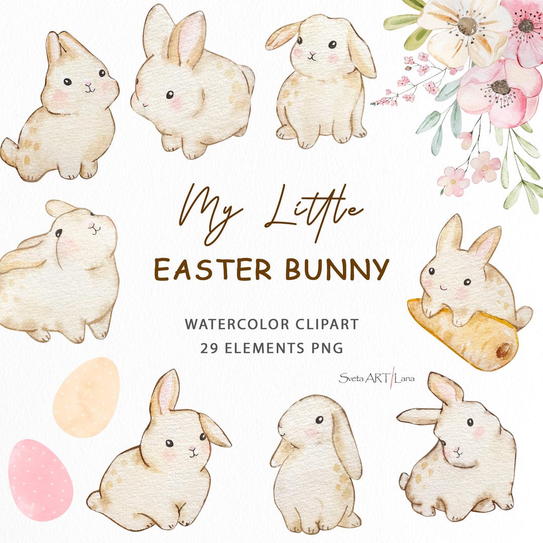 Watercolor Cute Little Bunny Clipart | Watercolor Easter Rabbit Png ...