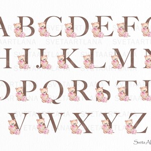 Teddy Bear Alphabet Clipart | Watercolor Cute Bear Alphabet PNG ...